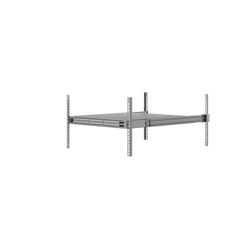 Adjustable slide rails for UniFi, smoothly slide into 4-leg rack.